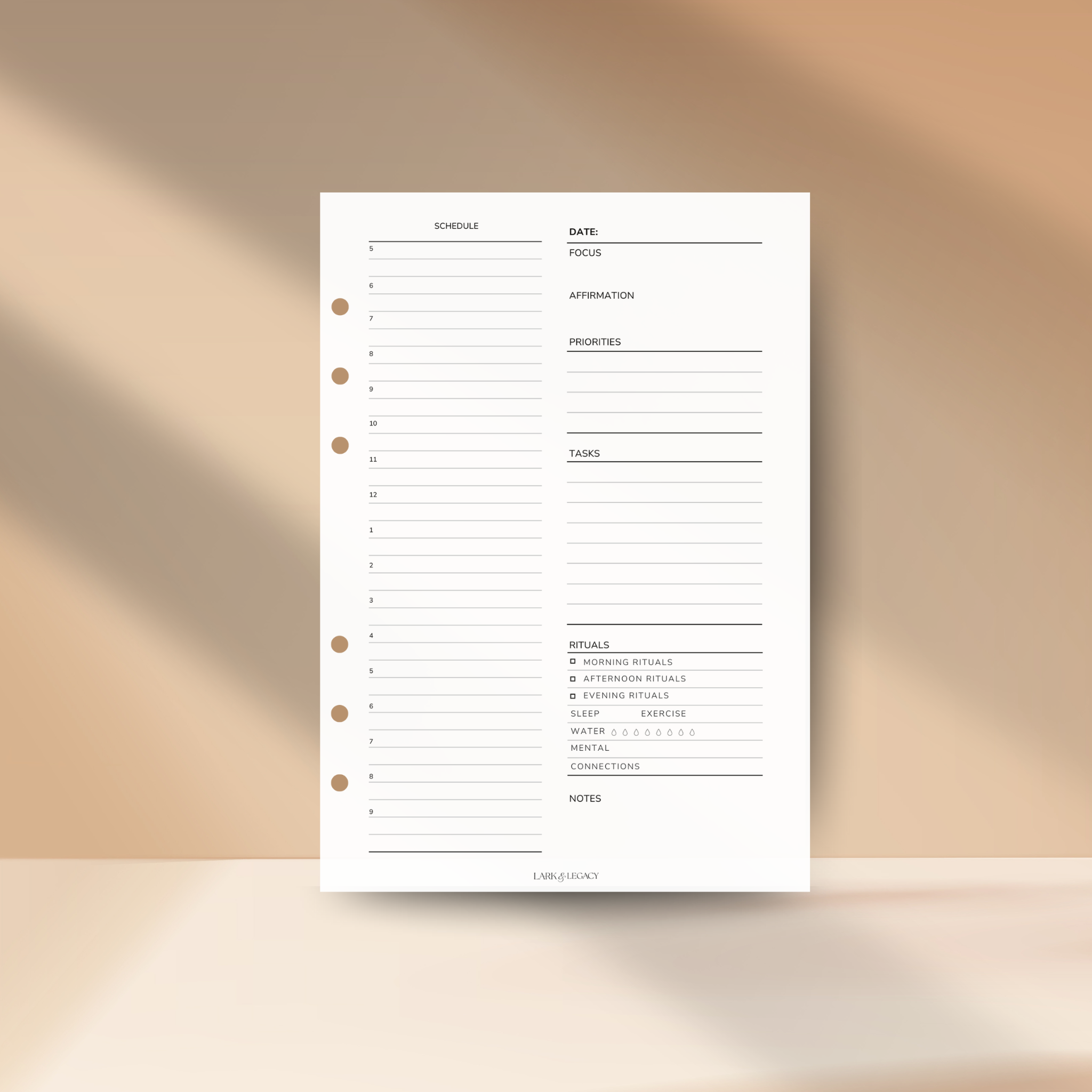 Daily Planner Insert – One Day Per Page Layout – Lark & Legacy