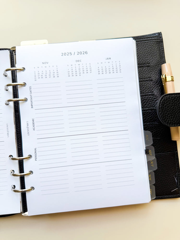 Academic Planner Inserts | Monthly At a Glance, Weekly Study, Semester ...