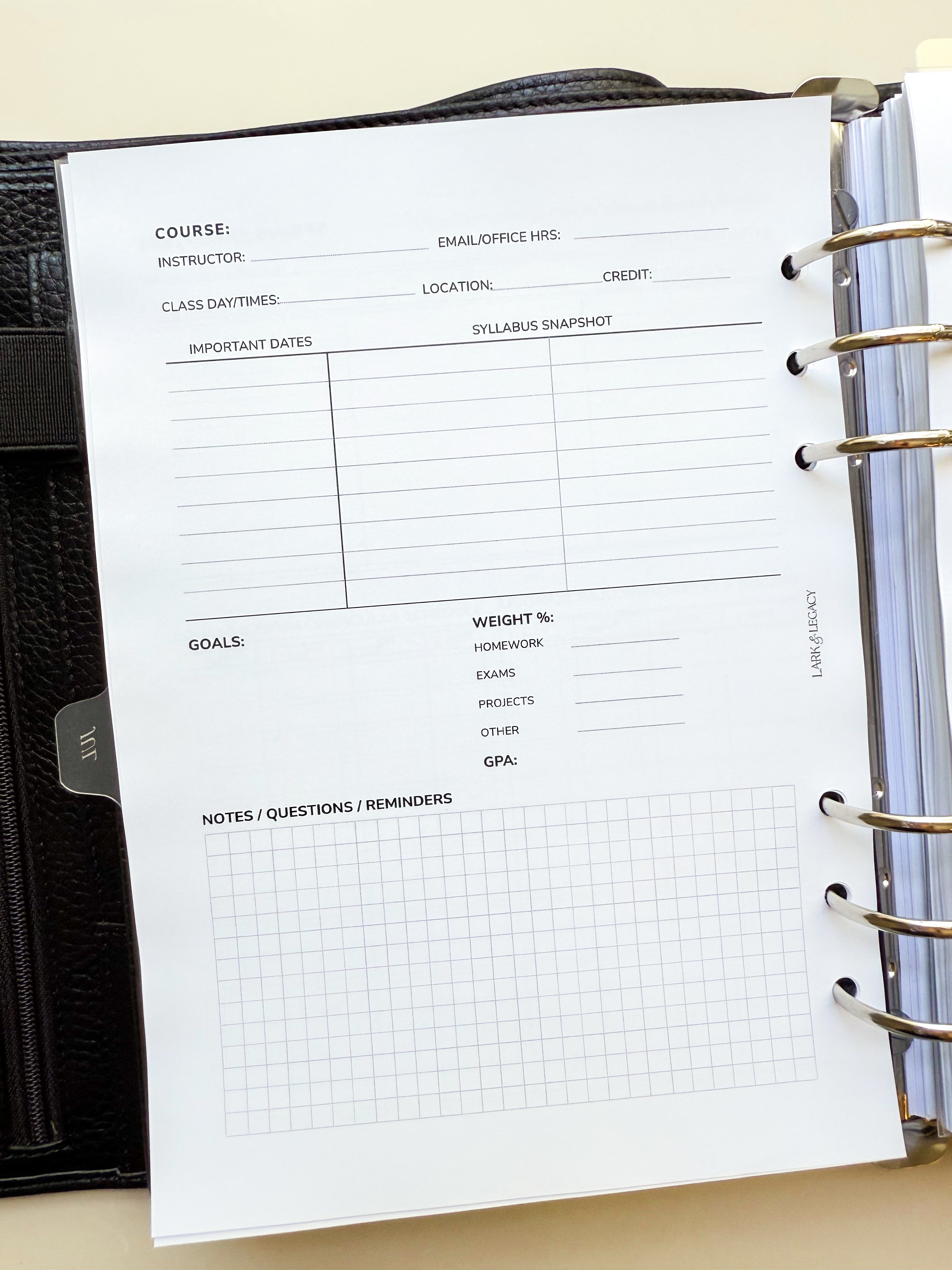 Academic Planner Inserts | Monthly At a Glance, Weekly Study, Semester ...